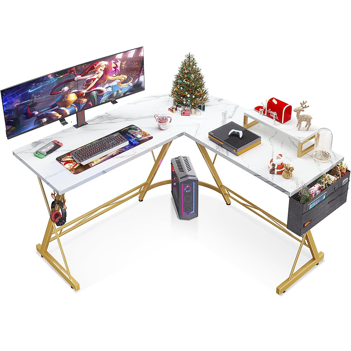 Casaottima L Shaped Gaming Desk, Home Office Desk with Round Corner, Computer Desk with Large Monitor Stand Desk Workstation