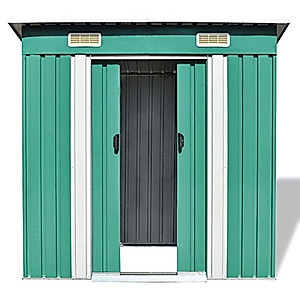 Tidyard Garden Galvanized Steel Shed Green Metal Storage with 2 Vents House Storage Tool Organizer Box Sliding Door 74.8 Inches x48.8 Inches x71.3 Inches