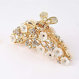 ShungFun Women Elegant Jaw Clips Fashion Hollow Carving Flower Pattern Hair Claw Clips w/ Rhinestones for Women Girls Hair Styling Accessories (Leaf-gold)