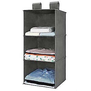 MaidMAX 3 Tiers Cloth Hanging Shelf for Closet Organizer with 2 Widen Straps, Foldable, Gray