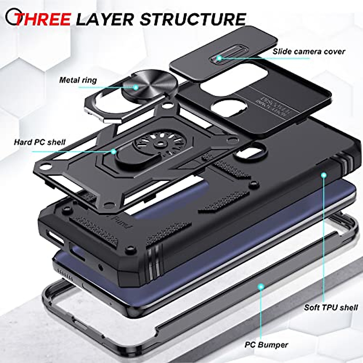 LeYi for Moto G Pure Case: Motorola G Power 2022 Case with Slide Camera Cover + 2 Pack Screen Protector, Military Grade 360 Full Body with Kickstand Case for Moto G Pure/G Power 2022, Black