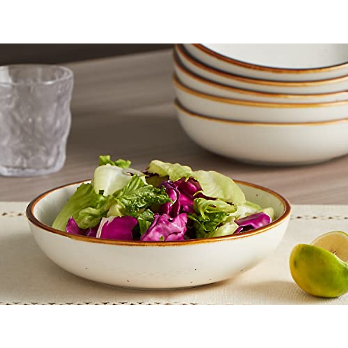 ONEMOER 30 Oz Porcelain Salad Pasta Bowls, Shallow & Wide Bowls Plates Set of 6, Large Ceramic Serving Bowls for Soup, Dessert, Pizza, Fruit. Microwave & Dishwasher Safe Kitchen Dinnerware, White