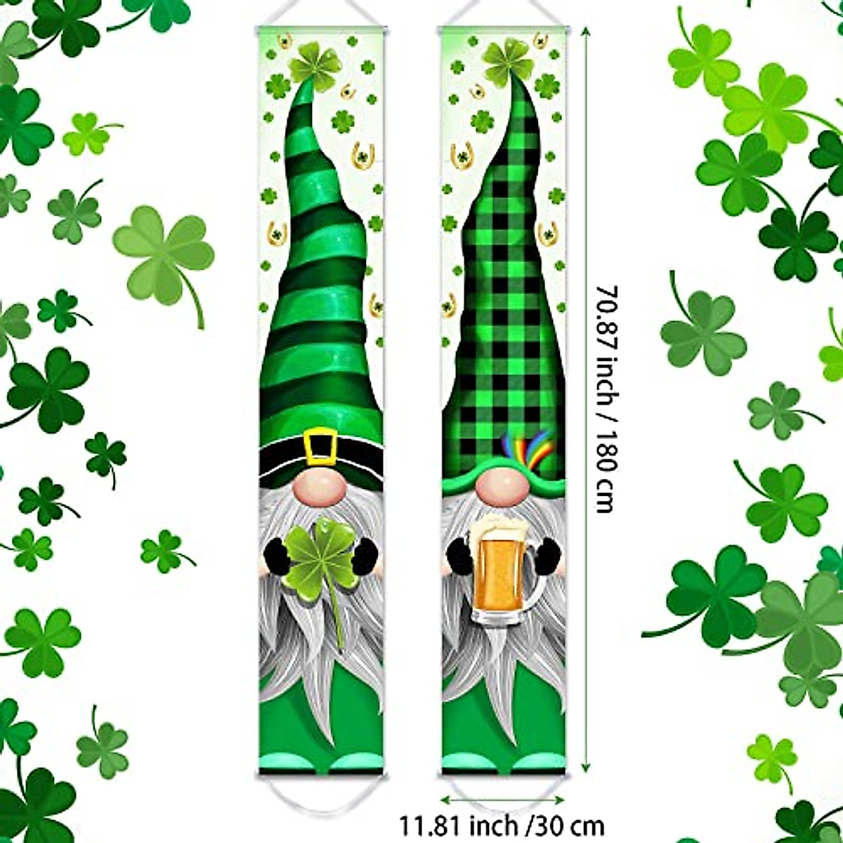2 Pieces St. Patrick's Day Banner Decorations Green Irish Gnome Welcome Banners Irish Shamrock Gnomes Porch Signs for St. Patrick's Day Party Home Decorations Party Supplies (Gnome)