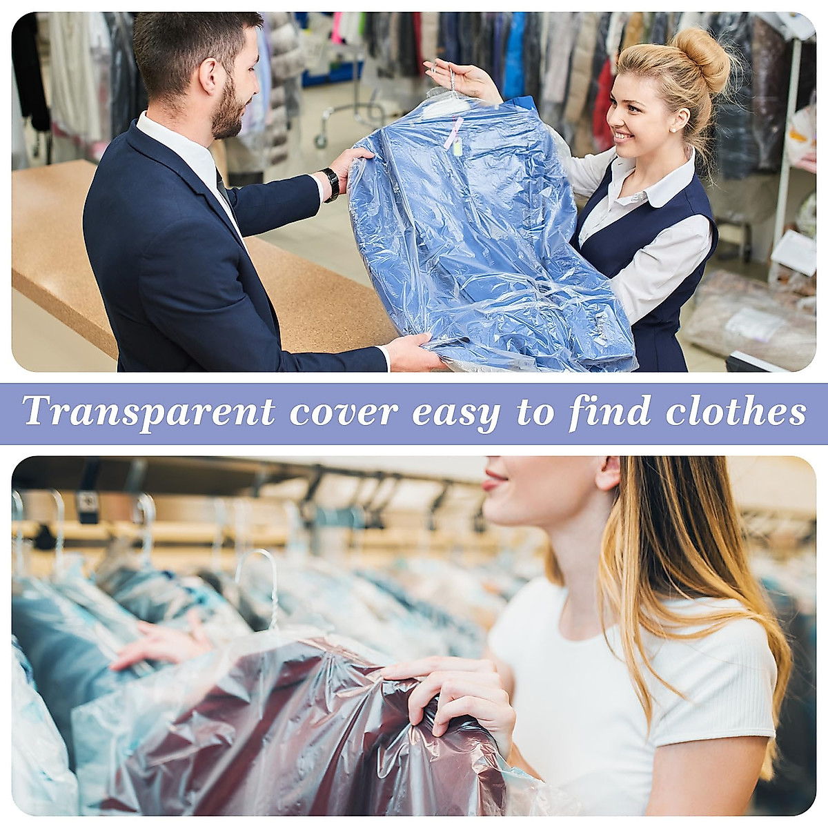 Amaxiu Garment Bags for Hanging Clothes, 35.4" x 23.6" Dust-Proof Clothes Covers 20pcs Clear Plastic Garments Dry Cleaner Bags for Closet Home or Travel Storage Gowns Coats Jacket Suits Dress