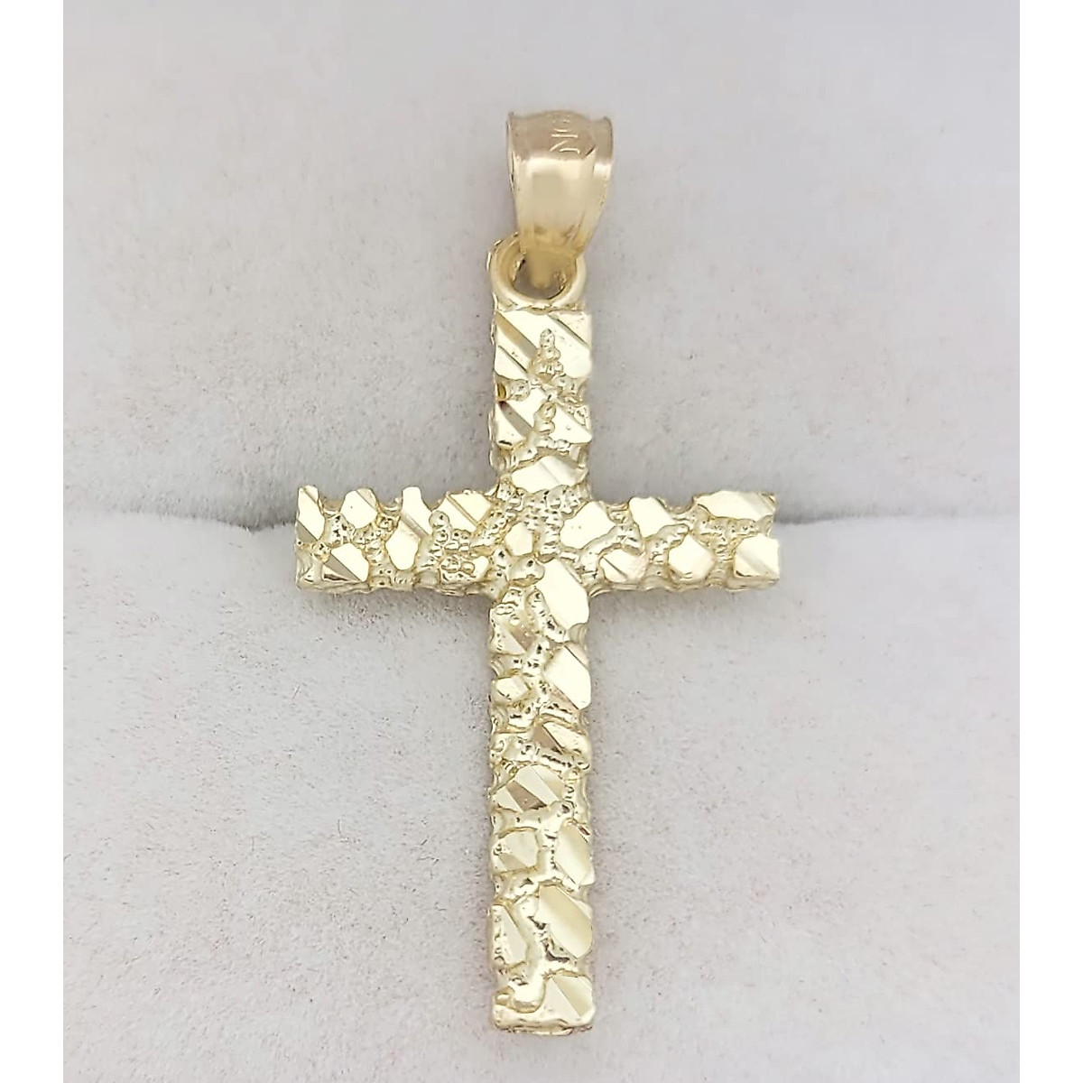 AMZ Jewelry 10K Yellow Gold Nugget Cross Pendant Gold Nugget Cross