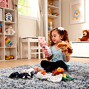 Melissa & Doug Barn Buddies Hand Puppets, Set of 6 (Cow, Sheep, Horse, Duck, Chicken, Pig) , Multicolor