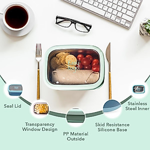 Easy Togo 3 Pack Stainless Steel Food Containers with Silicon Lid & Non-Slip Exterior, LeakProof, Airtight Rectangular Portion Control Storage Lunch Box, Togo Lunch Containers for Adults - Green