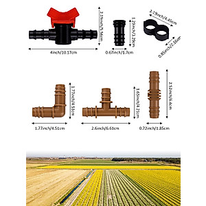 Kalolary 42Pcs Drip Irrigation Fittings Kit, 5/8 Inch Hose Barbed Connectors for Compatible Drip or Sprinkler System(2 Switch Valves, 8 Couplings, 8 Tees, 8 Elbows, 8 End Closures, 8 End Cap Plugs)