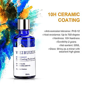WEIRUIXIN 10H Ceramic Coating 3.0,High Gloss Hydrophobicty Anti Scratch Easy to Use Mirror Paint Protection Car kit 50ML Nano Ceramic Coating with Gloves sealant 2 Years Warranty