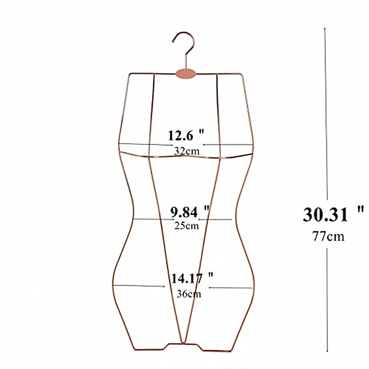 Rose Gold Full Body Shape Metal Wire Swimwear Swimsuit Display Hangers for Dress，Bikini，Lingerie Hangers (10 Pack ，Rose Gold)
