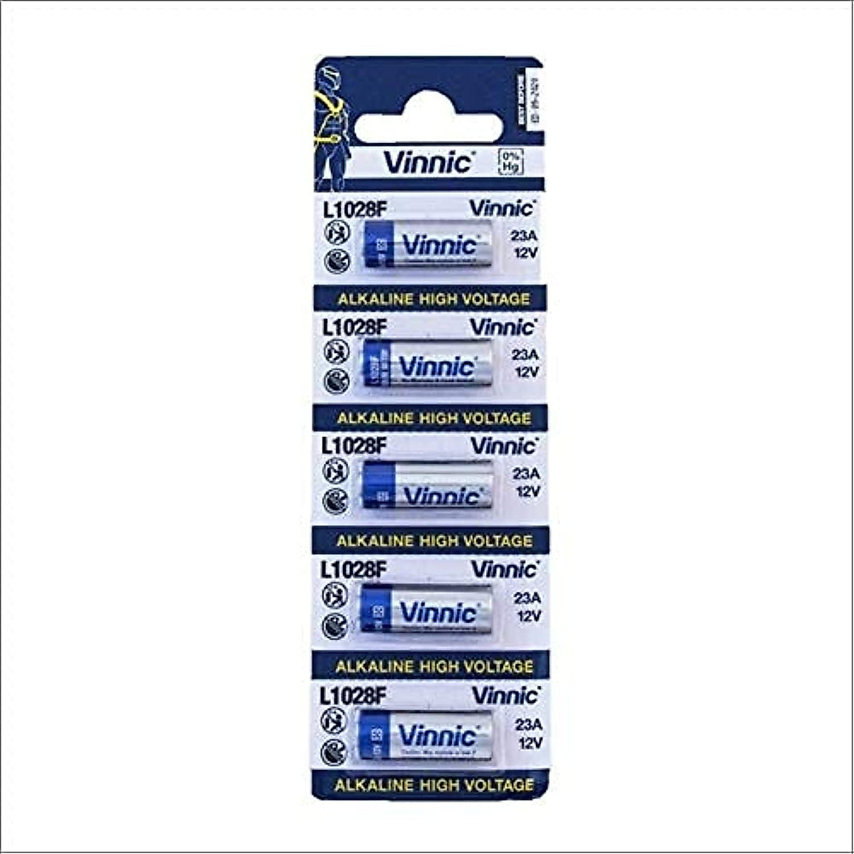 Vinnic 5pk L1028 Alkaline 12V Batteries GP23A, MN21, A23, LRVO8