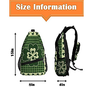 Sling Backpack, St. Patrick's Day Lucky Shamrock Green Check Waterproof Lightweight Small Sling Bag, Travel Chest Bag Crossbody Shoulder Bag Hiking Daypack for Women Men
