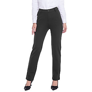 ZTN Women's Yoga Dress Pants Pull On Straight Leg Slacks with Belt Loops Dressy Casual M Dark Grey