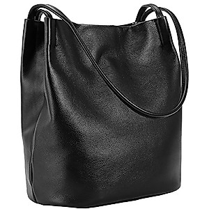 Iswee Genuine Leather Shoulder Bags Purse Totes Hobo Bucket Handbags for Women (Black)