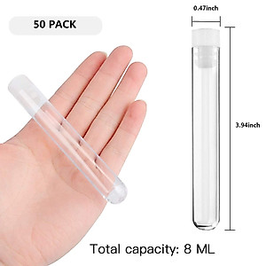 Joyclub 50pcs 12x100mm(8ml) Clear Plastic Test Tubes with Caps for Scientific Experiments, Halloween, Christmas, Scientific Themed Kids Birthday Party Supplies, Decorate The House, Candy Storage
