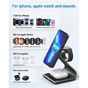 3 in 1 Wireless Charger for MagSafe, Aluminum Alloy Wireless Charging Station, Compatible with iPhone 14/13/12, Apple Watch, AirPods Pro/3/2 (Cable and Adapter Included) Space Grey