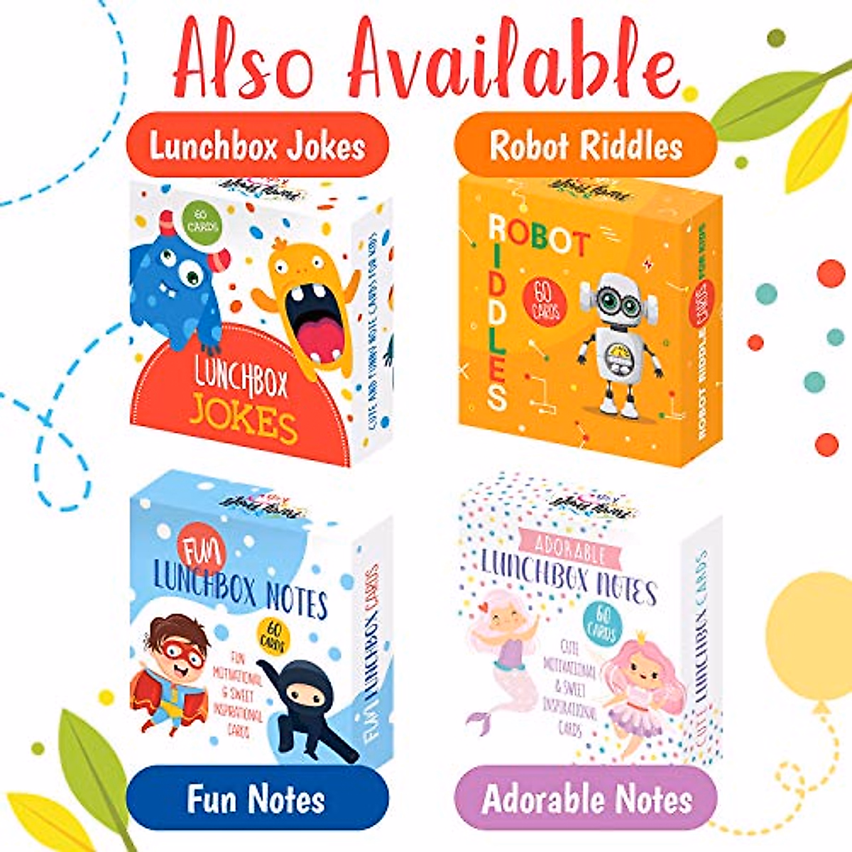 Party Profi Lunch Box Notes for Kids - 60 Cute Inspirational and Motivational Thinking of You Cards for Boys & Girls Lunchbox