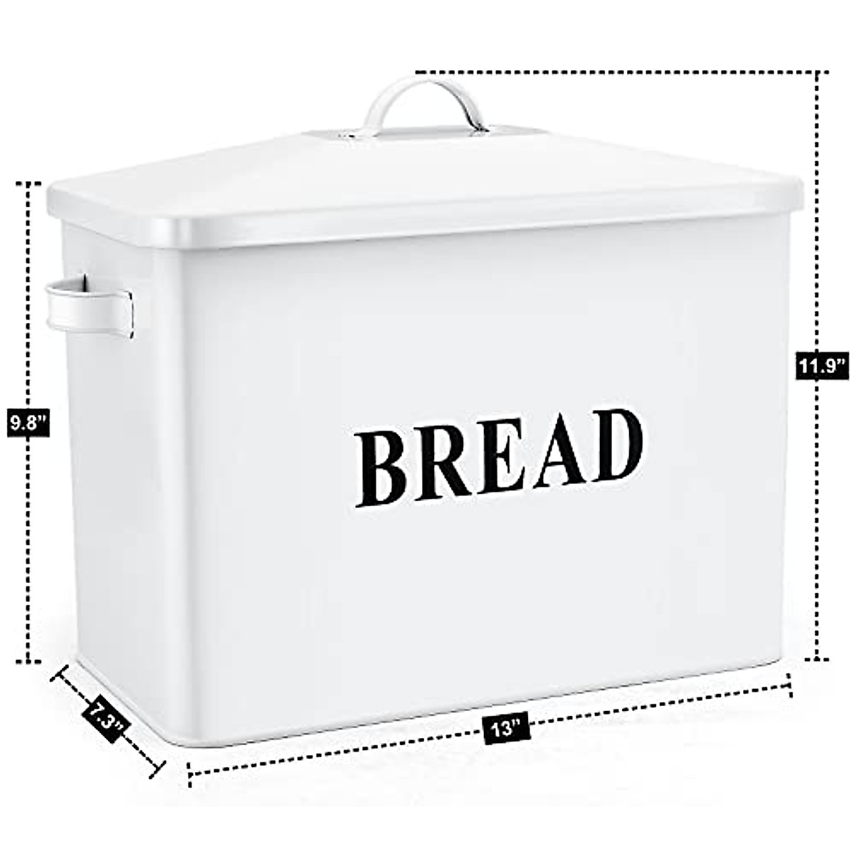 E-far Bread Box, Metal Bread Box with Lid for Kitchen Countertop, Large Bread Bin Holder Storage Container - 13" x 9.8" x 7.3" - Holds 2+ Loaves, Modern Farmhouse & Vintage Style - White