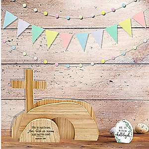 5 Pcs Easter Resurrection Scene Set He is Risen Wooden Tabletop Centerpieces The Tomb Was Empty Scene Decorations Crosses on Top of Rock Signs Christian Easter Decor for Jesus Easter Home Table Décor