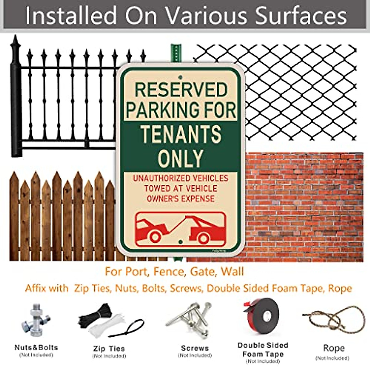 2 Pack Reserved Parking Sign Tenants Only Sign 18 x 12 Inches Reserved Parking For Tenants Unauthorized Vehicles Towed Signs Metal Reflective Sturdy Rust Aluminum Weatherproof Durable Easy Mounting