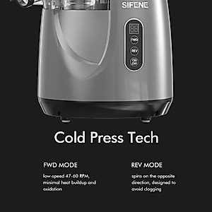 SiFENE Whole Fruit Cold Press Juicer Machine - Vertical Slow Masticating Juicer with Large 3.3in Feed Chute - Easy to Clean, Ideal for Whole Fruits & Vegetables, Gray
