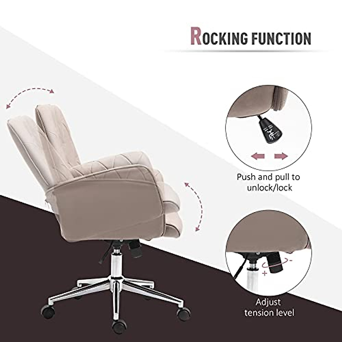 Vinsetto Modern Mid-Back Tufted Microfiber Home Office Desk Chair with Adjustable Height, Swivel Adjustable Task Chair with Padded Armrests, Light Grey