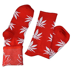 Lystaii 5 Pairs Weed Leaf Printed Cotton Socks Unisex Maple Leaf Printed Socks (Multicolor, Large)