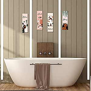 4 Pieces Bathroom Wall Decor Pink Bathroom Decor Boho Bathroom Decor Bathroom Decor Wall Art Print Black Women Bathroom Signs African American Wood Plaque Bathroom Hanging Decors for Home Girls Spa