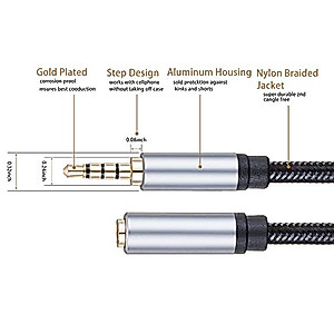 Audio Mic Extension Cable 15Ft,3.5mm Aux Headphone Extender 4-Pole Jack Plug Extension Lead Stereo Male to Female Braided Cord for Headset,TV,Laptop,Phone,Switch Lite,Car,PS4,Xbox and More(15Ft/5M)