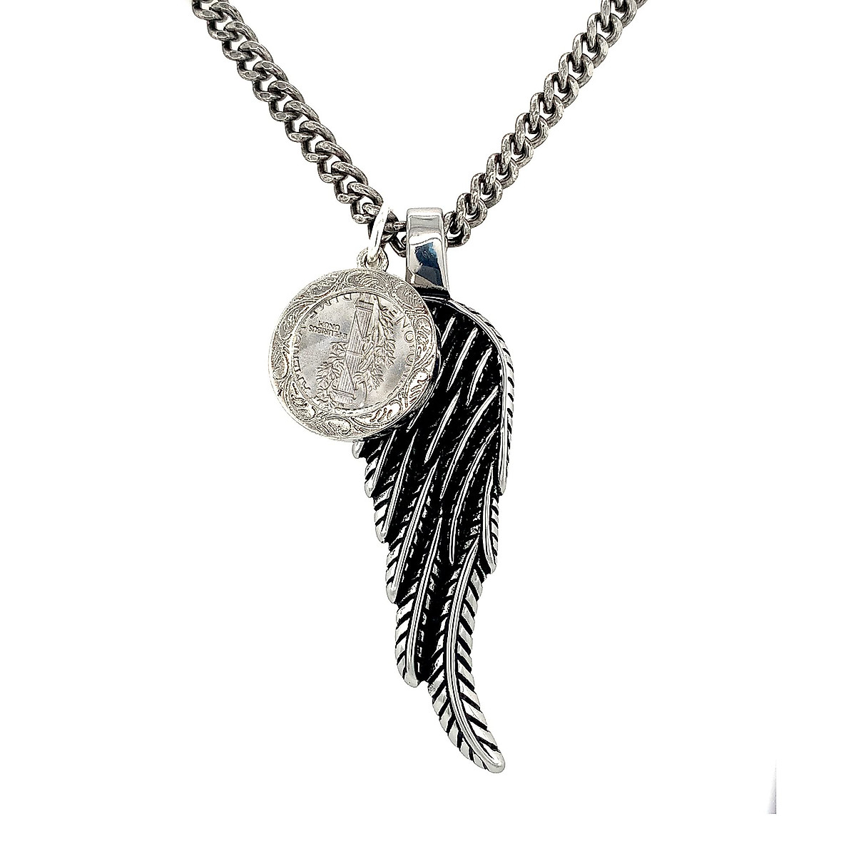 American Coin Treasures Coin Pendant Mercury Dime Wing Stainless Steel With 23 inch S-Curb Chain Necklace