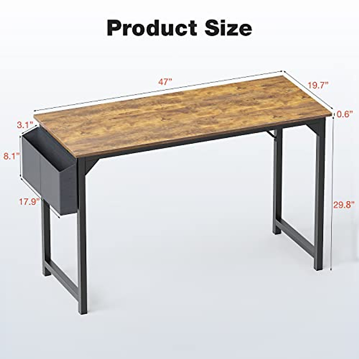 OLIXIS Computer Desk Writing Work Modern PC Table with Storage and Hooks for Bedroom, Home Office, 2 Person Use, 47 Inches, Rustic Brown