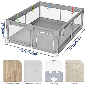 Zimmoo Baby Playpen, 71"x59" Extra Large Playpen for Babies and Toddlers Baby Playards with Zipper Gate, Safety Baby Play Pen with Soft Breathable Mesh Indoor & Outdoor Kids Activity Center