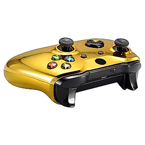 eXtremeRate Chrome Gold Top Shell Front Housing Faceplate Replacement Parts with Side Rails Panel for Xbox One X & One S Controller (Model 1708)