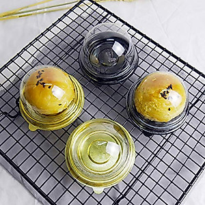 Dceyaor 50 Set Clear Plastic Mini Cake Box, Round Cupcake Holders Plastic Egg-Yolk Puff Container Mooncake Dome Boxes Baking Packing Box (Gold, 3.1 inch)