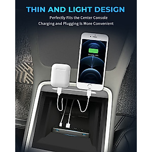 Foruly for Tesla Model Y 3 2021 2022 2023 USB Hub 6 in 1 Accessories Docking Station, Car Accessories of Center Console Smart Sensor Provides Charging & Data Transfer for Smart Phones