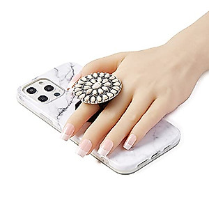 ATLLM Turquoise Western Phone Grip White Concho Marble Stone Phone Holder