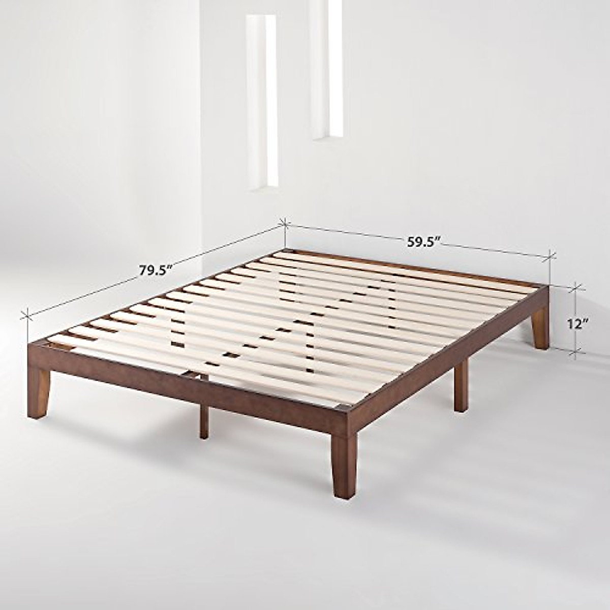 Mellow 12" Classic Solid Wood Platform Bed Frame w/Wooden Slats (No Box Spring Needed), Queen, Antique Espresso