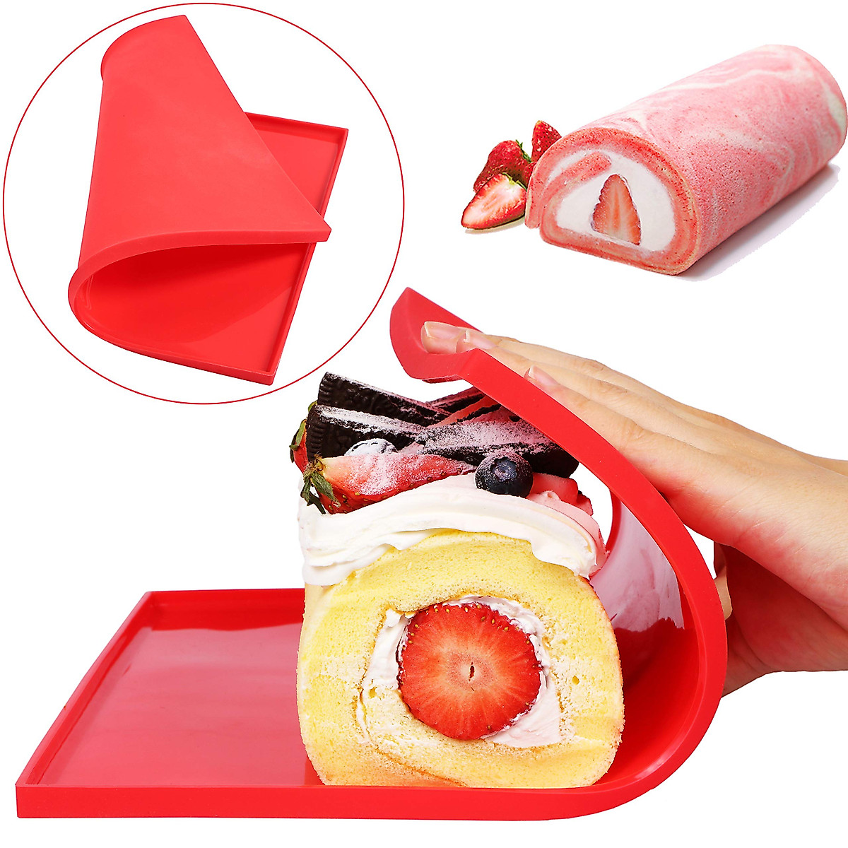 Luck Love 2 Pcs Swiss Roll Cake Mat Flexible Baking Tray Jelly Roll Pan Silicone Cookies Mold Bakeware
