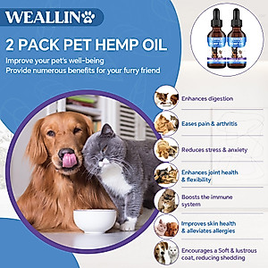 WEALLIN Hemp Oil for Dogs and Cats, Rich in Omega 3, 6, 9 and Organic Extract Helps Pets with Anxiety, Pain, Skin and Coat Health, Stress, Hip and Joint Support, Pet's Calming Treat (2 Pack)
