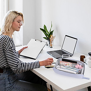 iSuperb Pencil Case Portable Pencil Pouch Large Capacity Pen Bag Handheld Pen Case Cosmetic Stationery Storage for Women Adult (Blue)