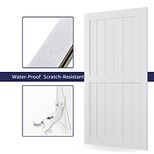 COSHOMER 42in x 84in White Sliding Barn Door, Solid Barn Door Slab Covered with Water-Proof PVC Surface, MDF, Easy Assembly, H-Frame