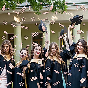 Konsait 2024 Rose Gold Graduation Confetti, 2 Oz/ 1700+ Pieces Graduation Table Decorations Congrats Stars 2024 Cap Goblet Diploma Confetti for Birthday Graduation Decorations Party Decor Supplies