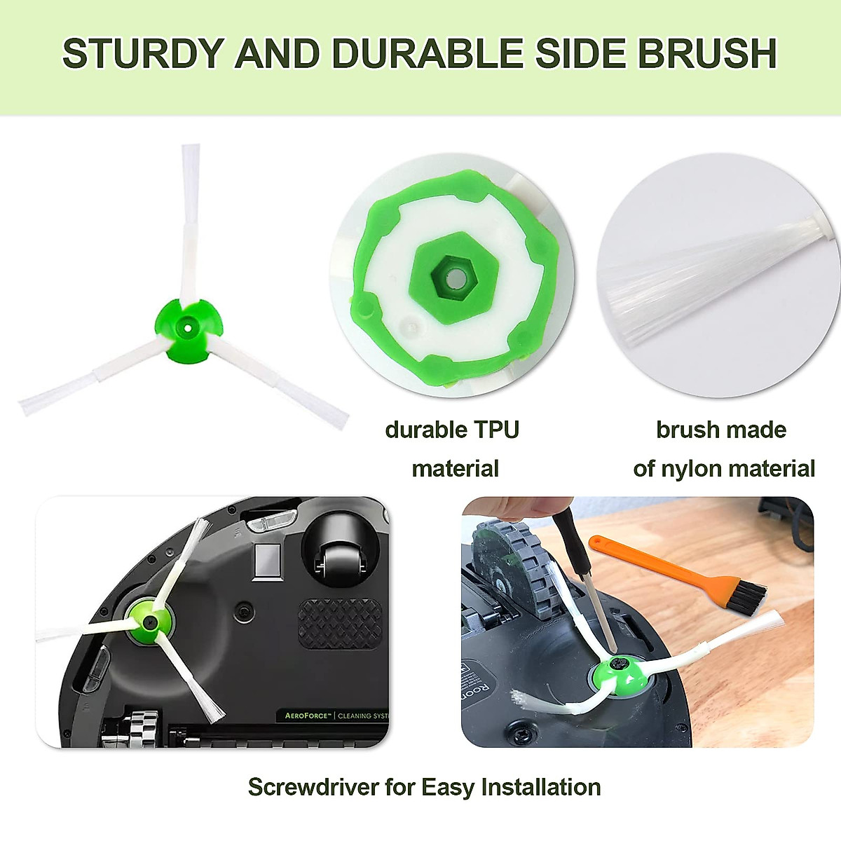 ZOCONE Replacement Parts accessories Compatible for iRobot Roomba E I & J Series E5 E6 E7 i7 i7+ i6 i6+ i4 i4+ i3 i3+ i2 i1 i1+, 1 Set Multi-Surface Rubber Brush, 5 Side Brushes and 5 HEPA Filters