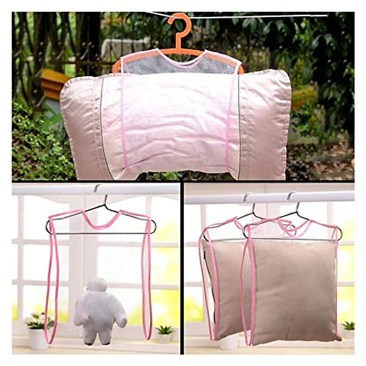 KRAZI 6pcs Drying Net Balcony Windproof Terylene Hanging Net Pillow Rack Underwear Hanger Clothes Mesh Storage Holder Clothes Rack
