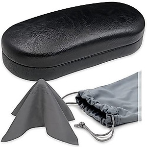 MyEyeglassCase - Large Sunglasses Case - Hard Glasses Case Holder w/Pouch & Cloth - Eyeglass Case Aviator Frames Men & Women