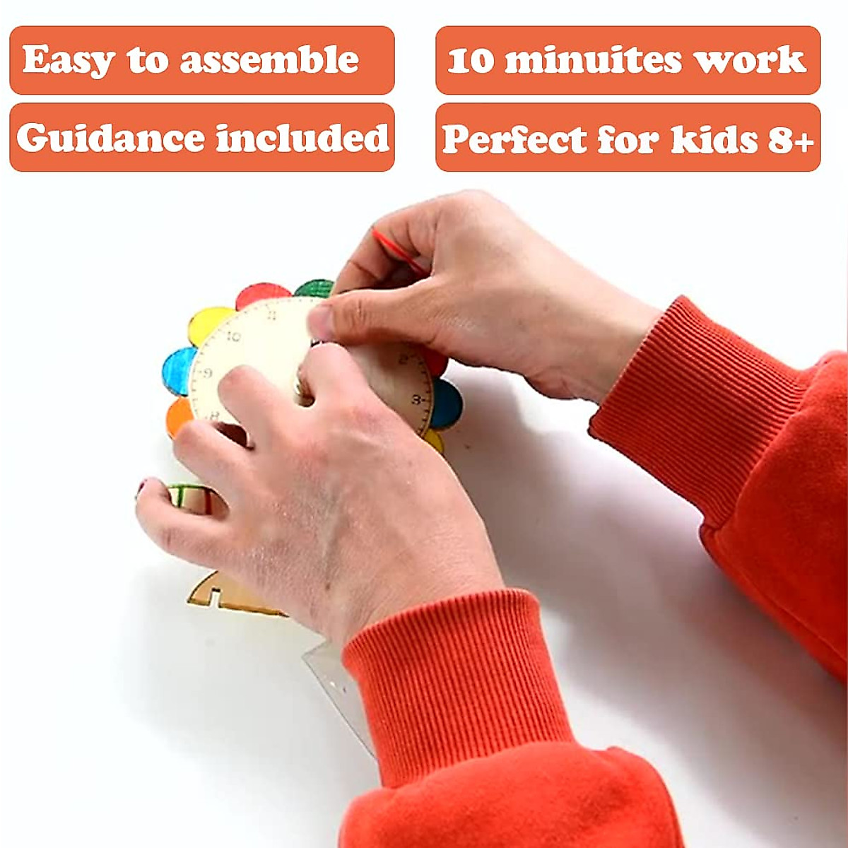 Pica Toys Wooden DIY Desk Clock for Kids - 5 inches Silent Non Ticking Battery Operated - School Project, Bedroom Decor, Creative Art Kit for Boys and Girls Age 8 9 10 11 12 13 14