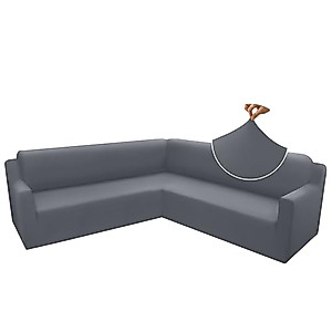 Arfntevss Corner Sectional Couch Covers L Shape Sofa Cover Magic Stretch Sectional Slipcover Set Water Repellent and Washable U Shaped Sofa Covers Living Room Soft Thick Protector (Light Grey, Large)