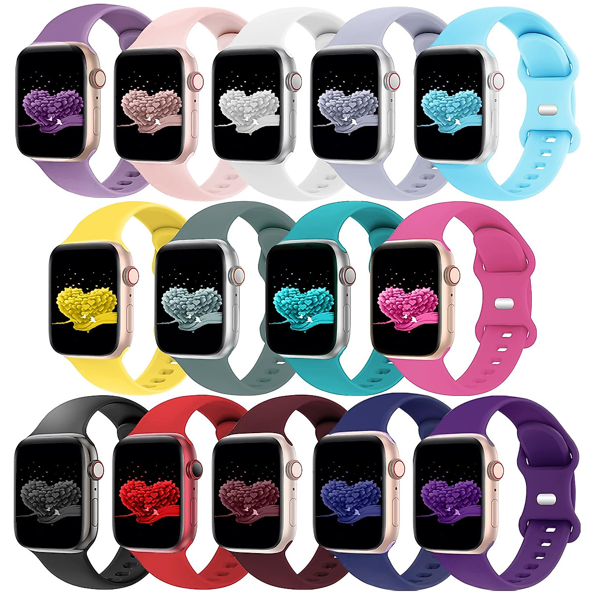 14 Pack Watch Bands Compatible with Apple Watch Bands 38mm 40mm 41mm 42mm 44mm 45mm 46mm 49mm for Women Men,Sport Silicone Band for iWatch Series 10/9/8/7/6/5/4/3/2/1/SE/Ultra/Ultra 2