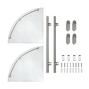 MODONA Double Corner Glass Shelf with Pre-Installed Rail - Satin Nickel - Oval Series - 5 Year Warrantee