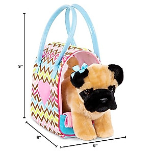 Pucci Pups Terra by Battat by Battat – Toy Pet Carrier – Plush Puppy in Toy Purse – Dog Stuffed Animal – Zigzag Print Bag with Pug Pup – 3 Years + (ST8366Z)